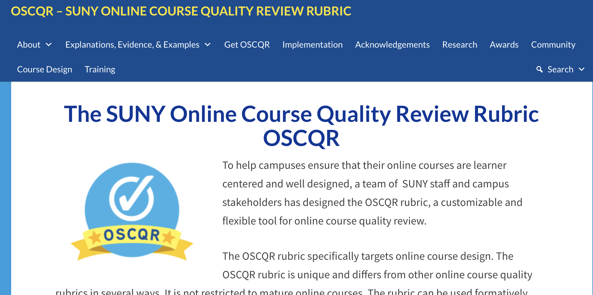 OSCQR – SUNY online course quality review rubric - National Resource Hub