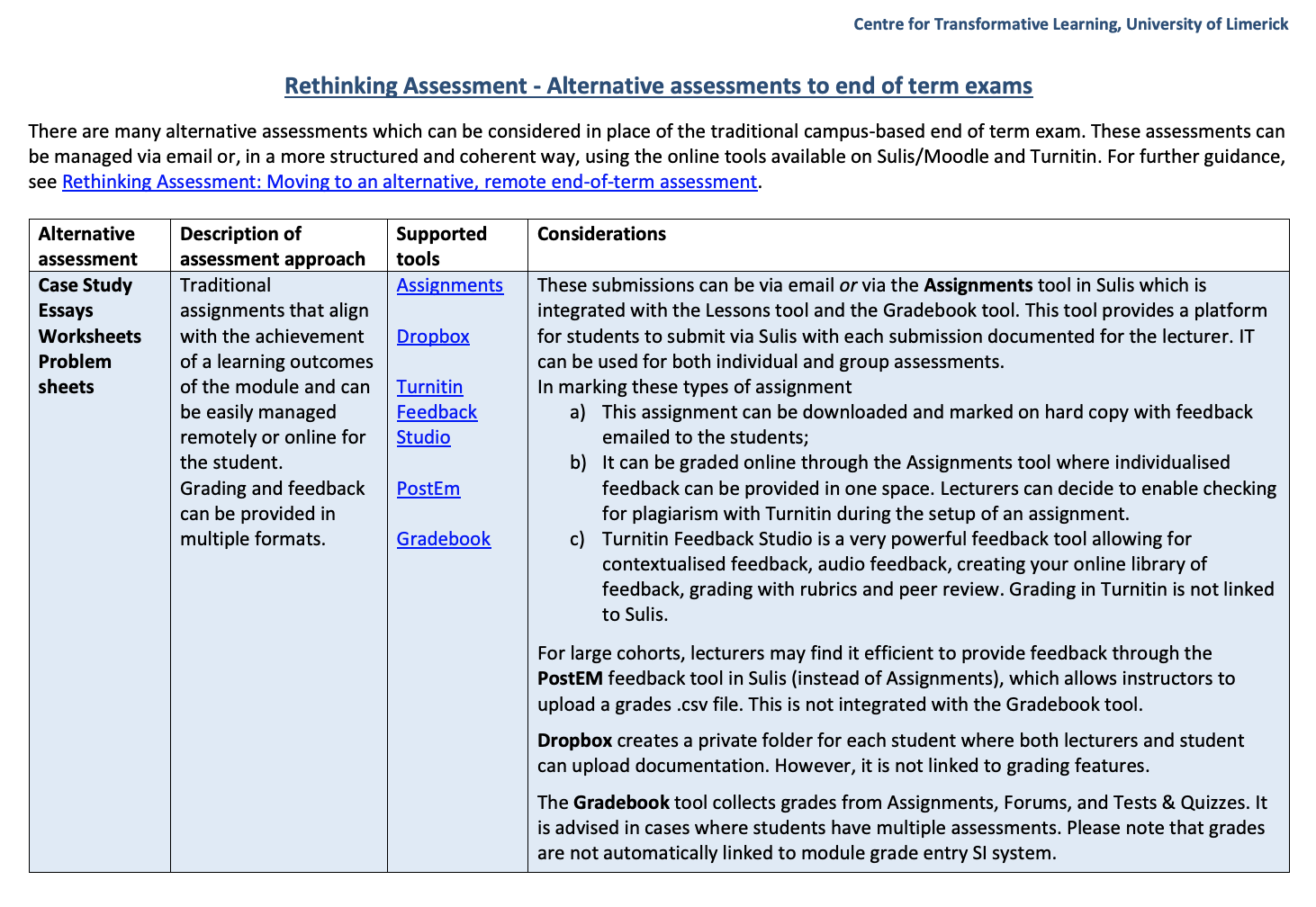Rethinking Assessment - Alternative assessments to end of term exams ...