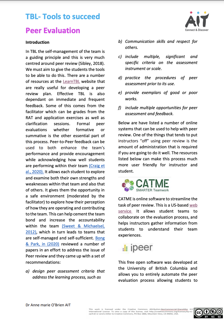 Technology for team-based learning: peer evaluation - National Resource Hub