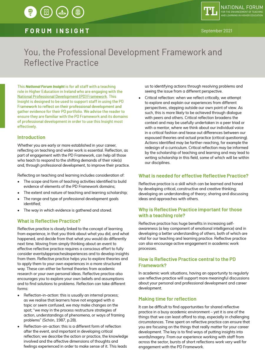 You, the Professional Development Framework and Reflective Practice ...