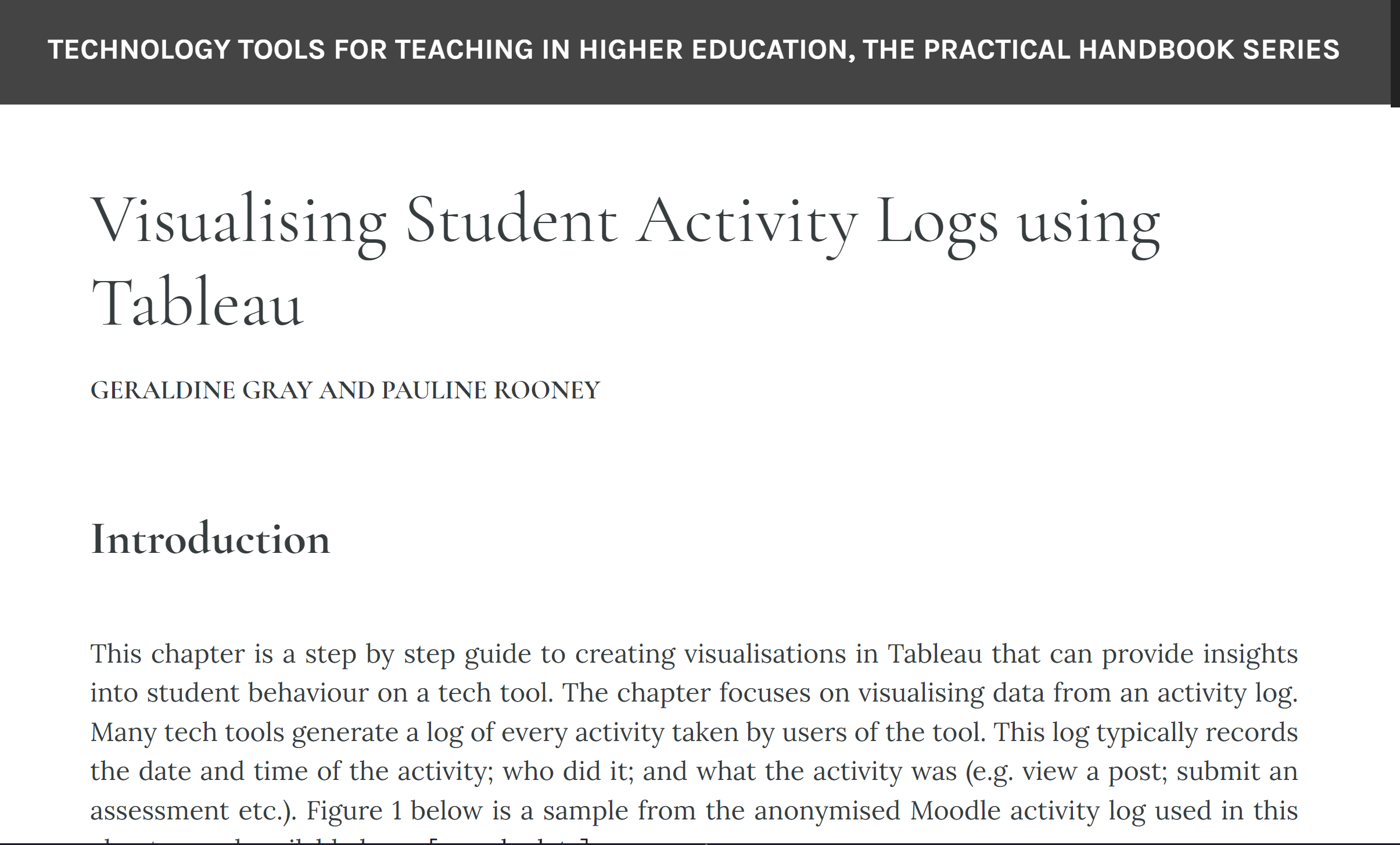 Visualising Student Activity Logs using Tableau - National Resource Hub