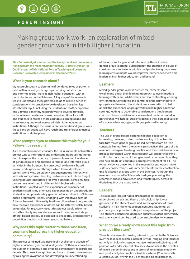 Making group work work; an exploration of mixed gender group work in ...