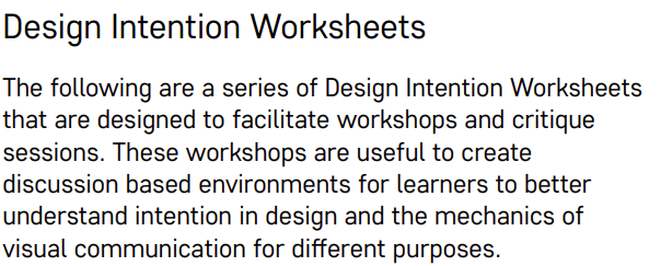 Design Intention Worksheets for Workshops - National Resource Hub